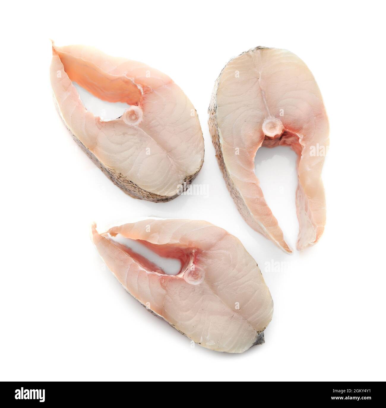 Fresh fish steaks on white background Stock Photo - Alamy