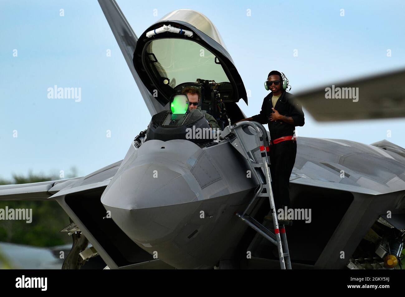 A U.S. Air Force F-22 Raptor crew chief assigned to the 525th Aircraft ...