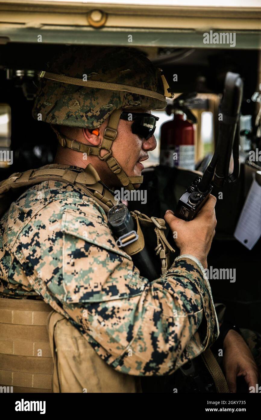 A U.S. Marine with 3d Landing Support Battalion, Combat Logistics ...