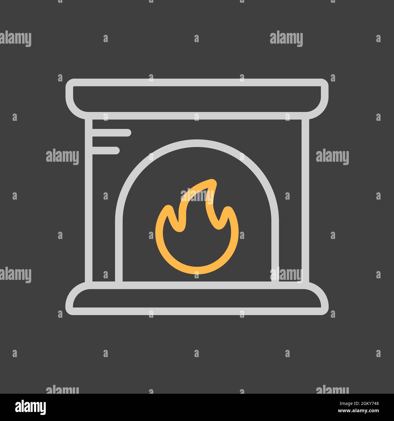 Fireplace vector icon on dark background. Winter sign. Graph symbol for ...
