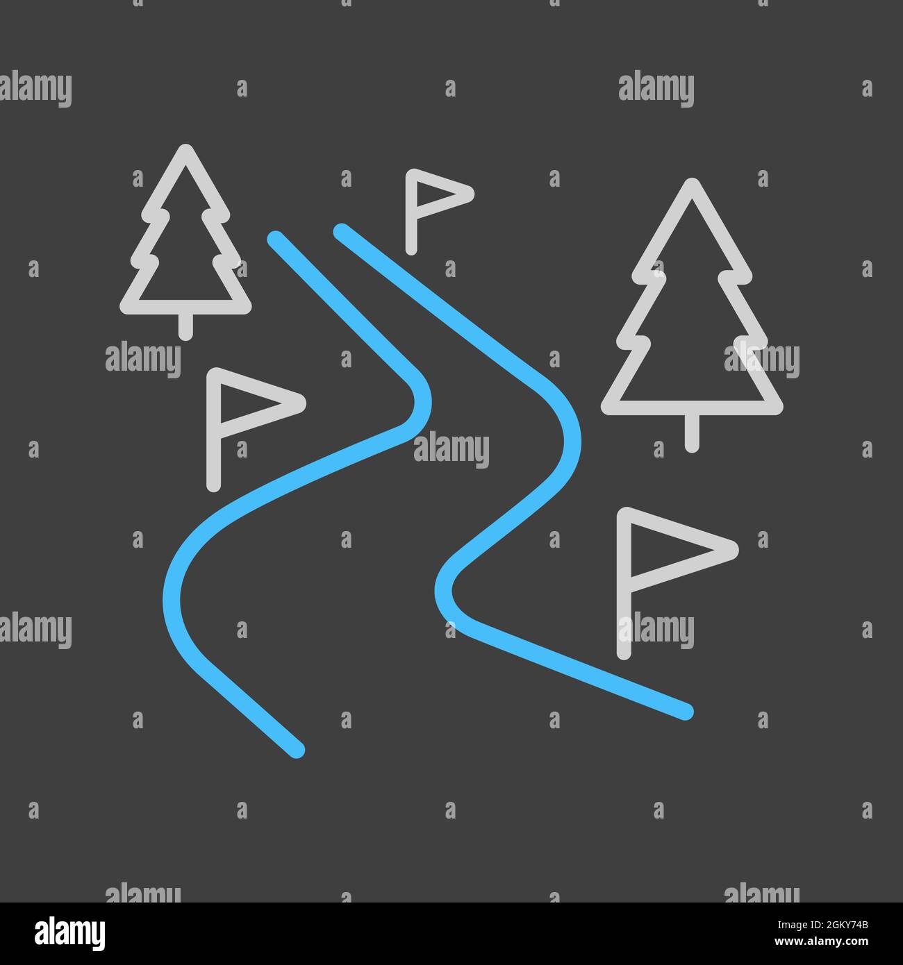 Ski route vector icon on dark background. Winter sign. Graph symbol for ...