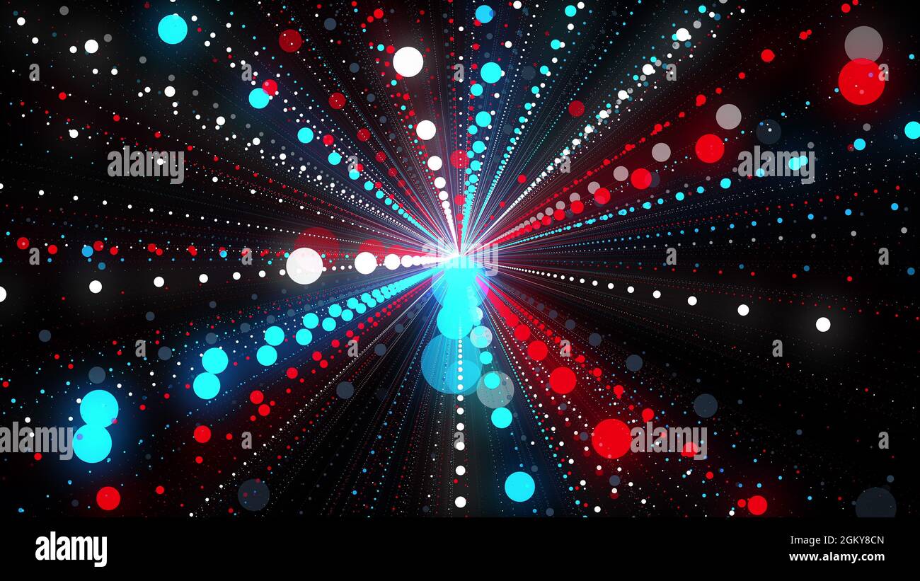 Hyperspace tunnel with 3d render of bright stripes of balls ...
