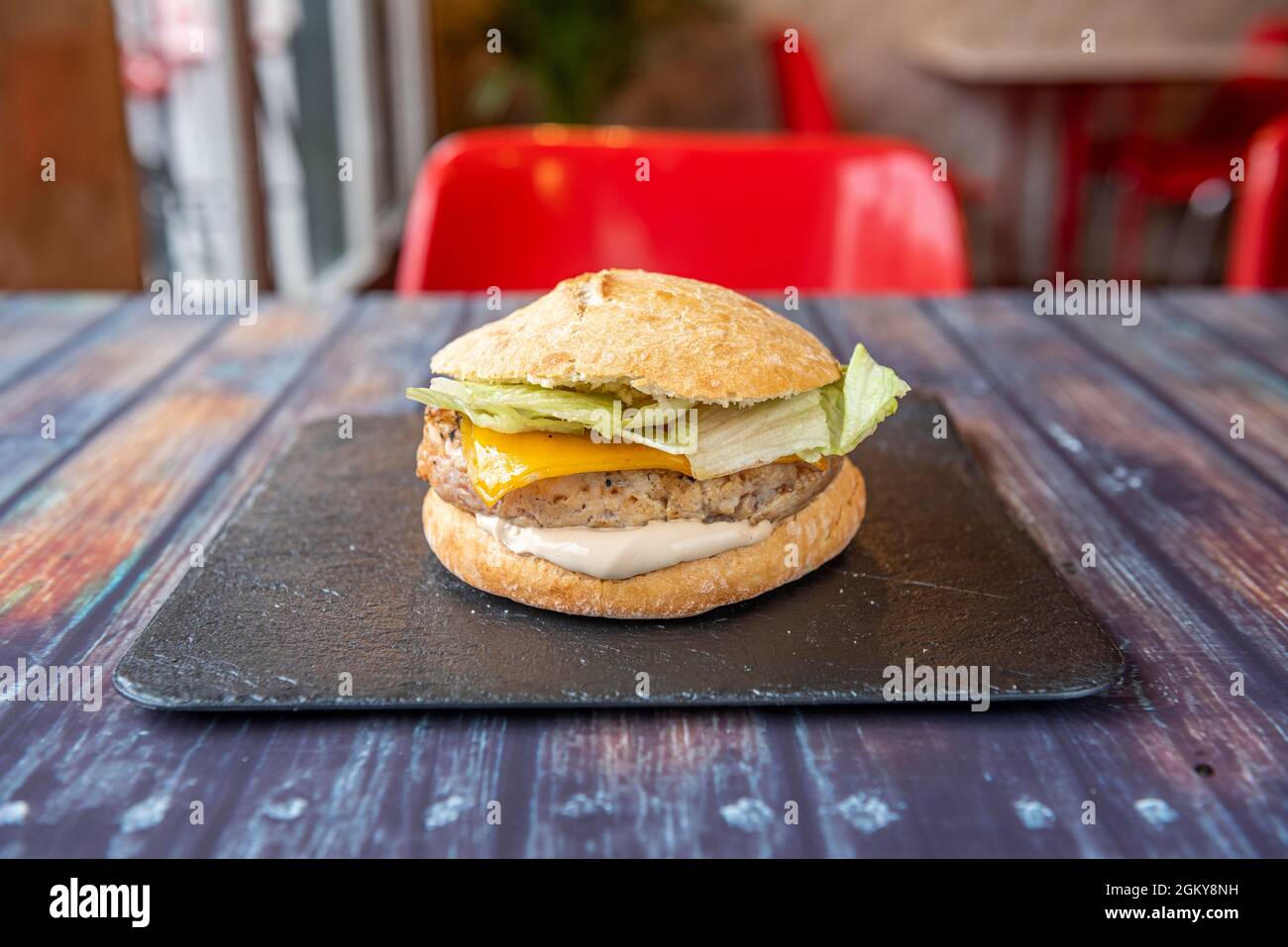Great Free-Range Chicken Burger with Mayonnaise, Iceberg Lettuce ...