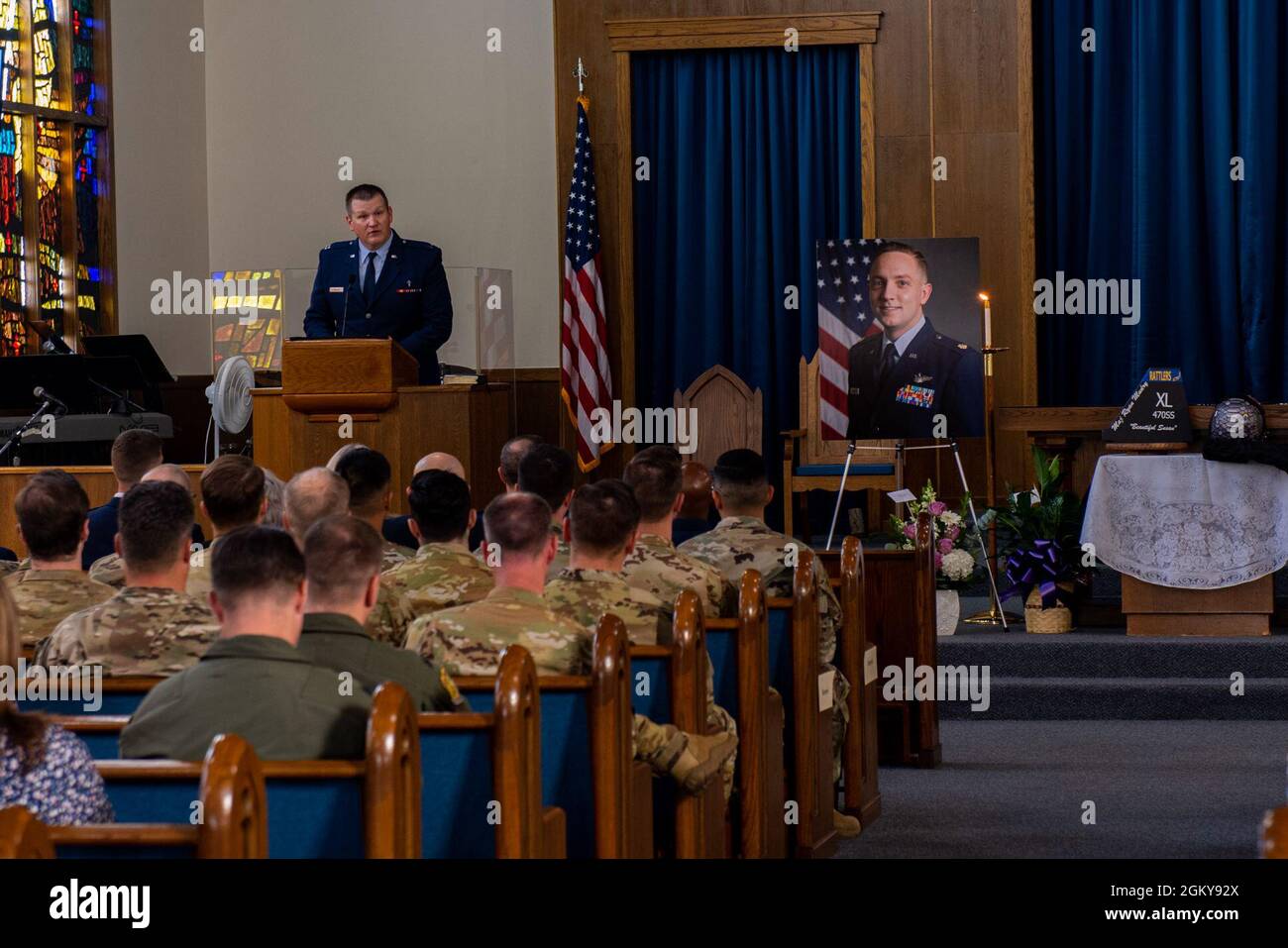 Captain William Miller, Chaplain, 47 Flying Training Wing, presents the ...