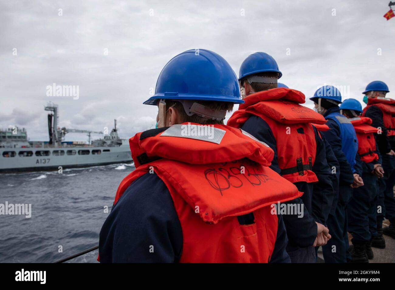 ATLANTIC OCEAN (July 27, 2021) Sailors aboard the Arleigh Burke-class ...