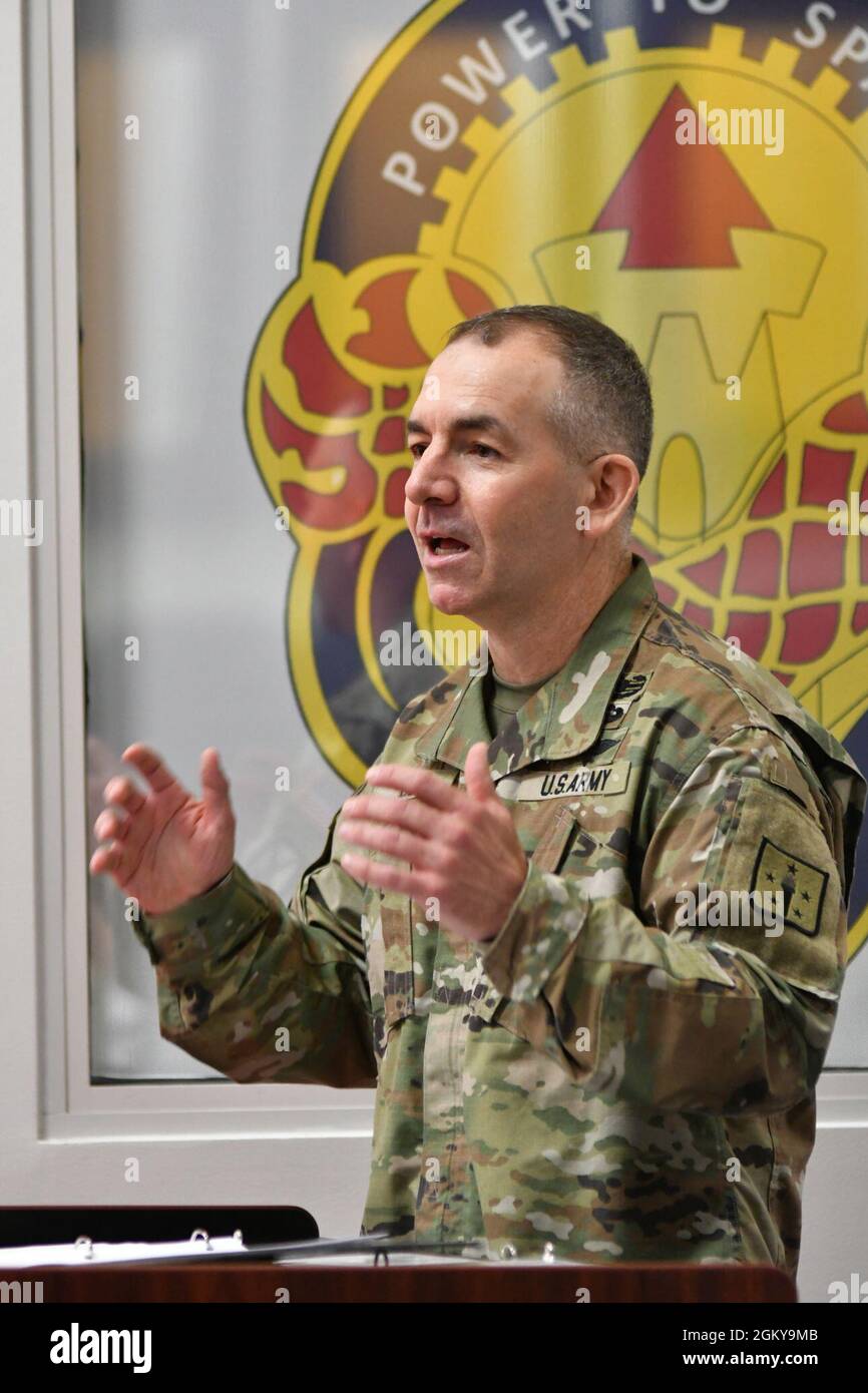 Brig. Gen. Michael Lalor, Chief of Ordnance, speaks to audience members ...