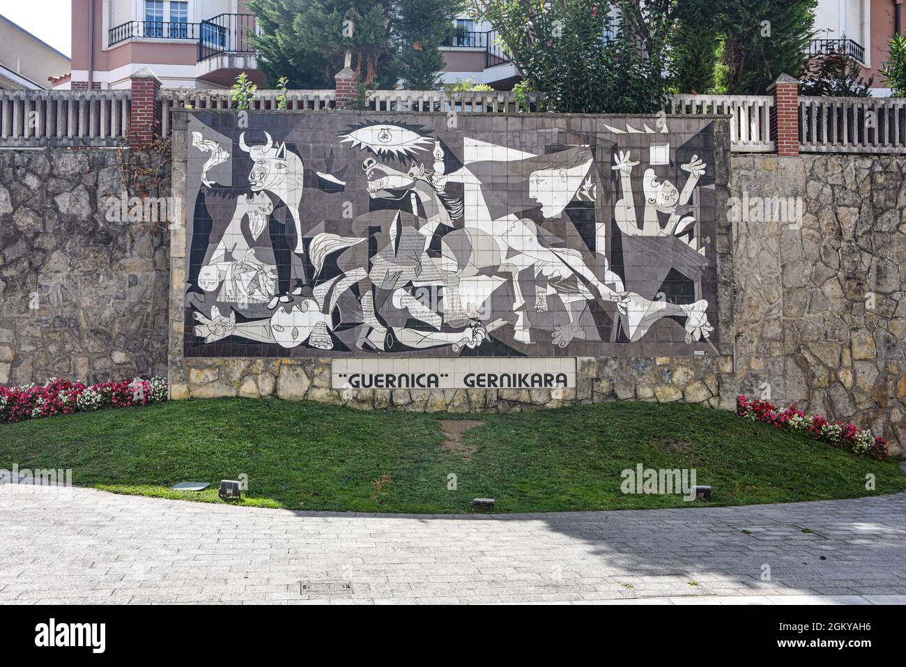 Guernica, Spain - 11 Sept 2021: Ceramic mural of Picasso's painting of ...
