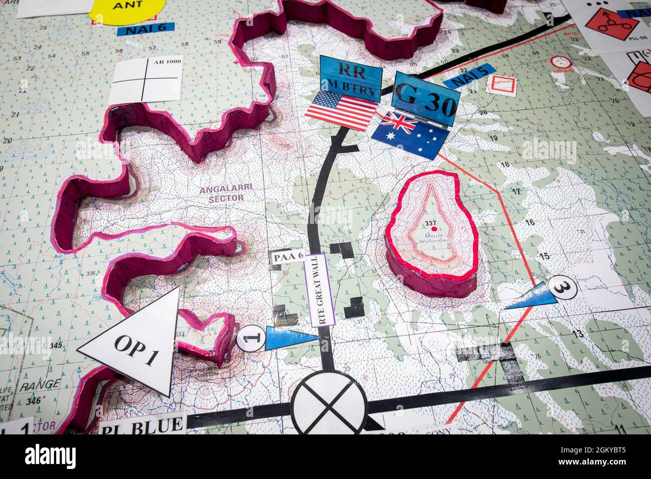 A terrain model displays troop movement and training locations during ...