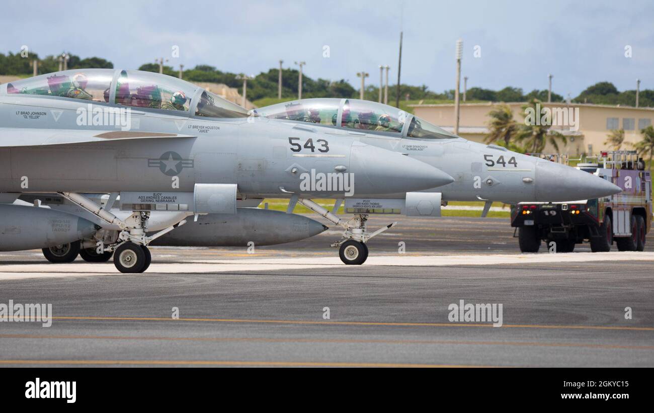 U.S. Navy EA-18G Growlers with Electronic Attack Squadron (VAQ) 132 sit ...