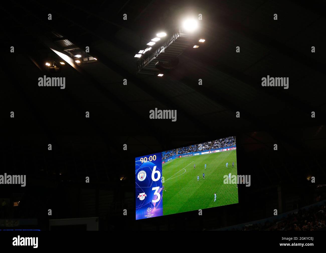 Manchester, England, 15th September 2021. The stadium scoreboard ...