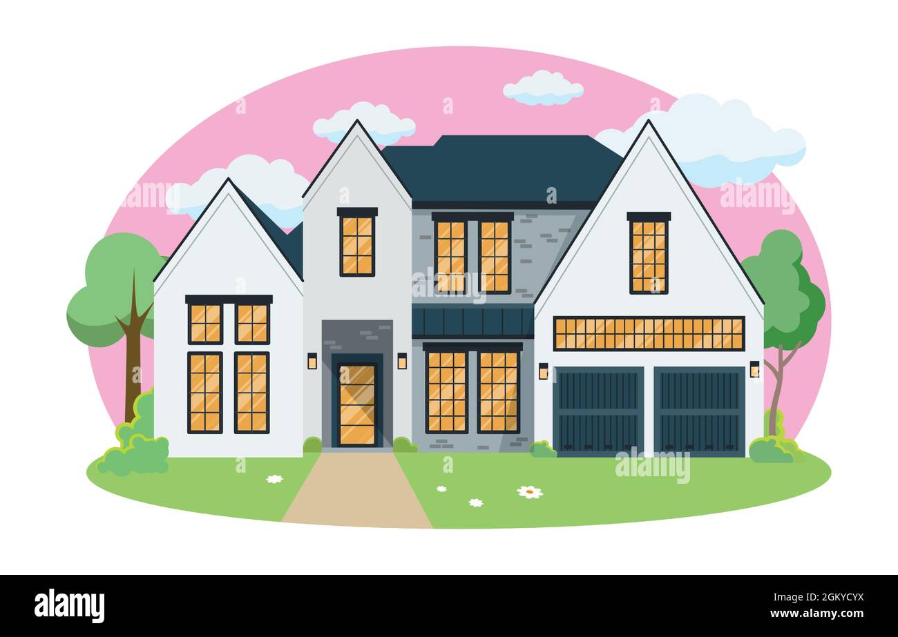 Cartoon house exterior with blue clouded sky Front Home Architecture ...
