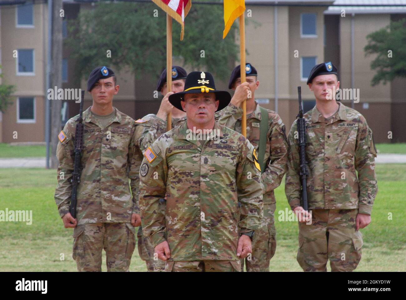 Command Sgt. Maj. Jacob D. Huckleby (front), senior enlisted advisor to ...