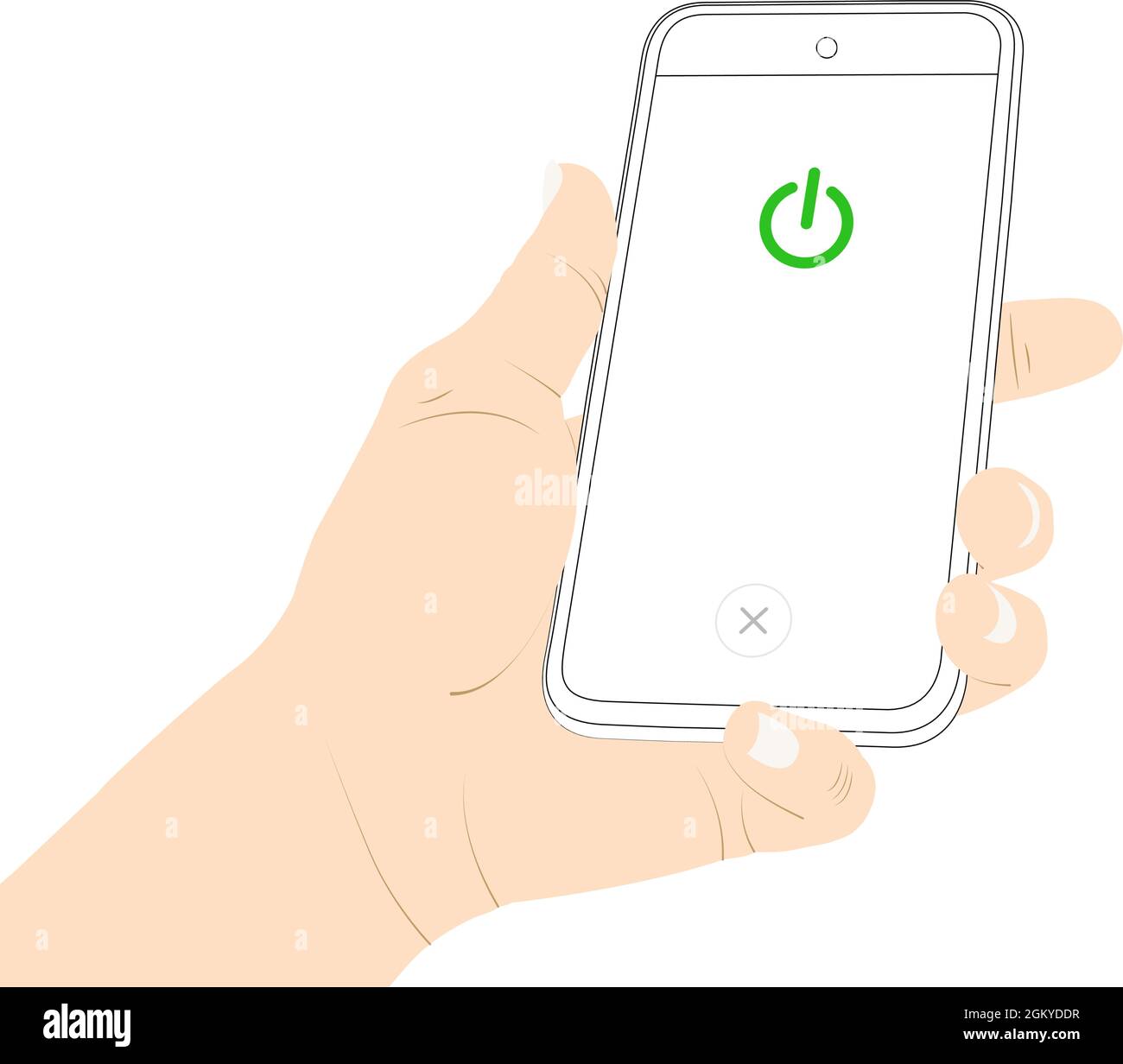 Show the phone, screen, power on, turn on, activate, button, push ...