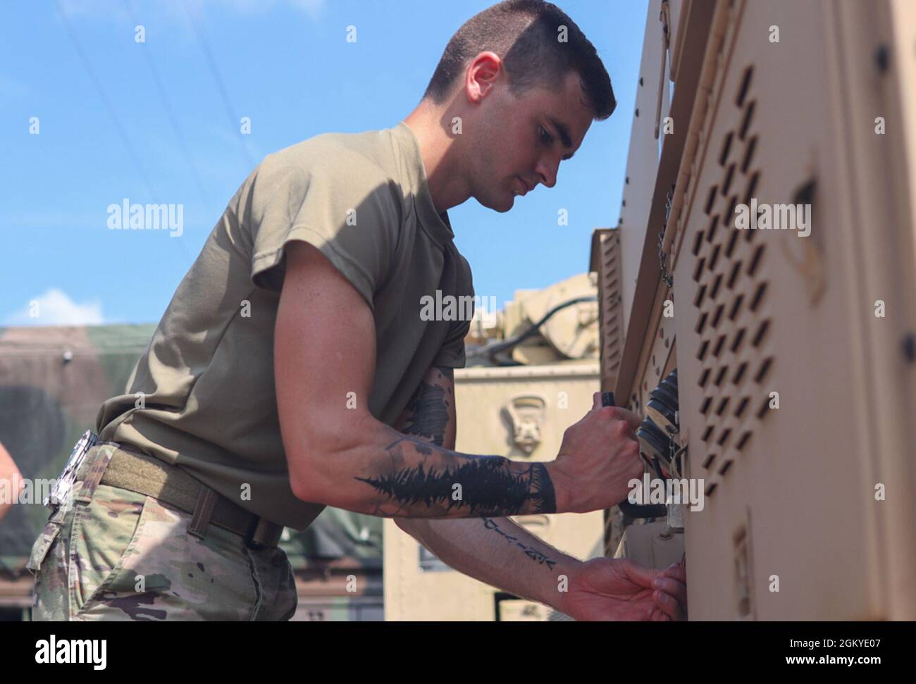 U.S. Army Pfc. Cade Garner, a Geospatial Intelligence Imagery Analyst ...
