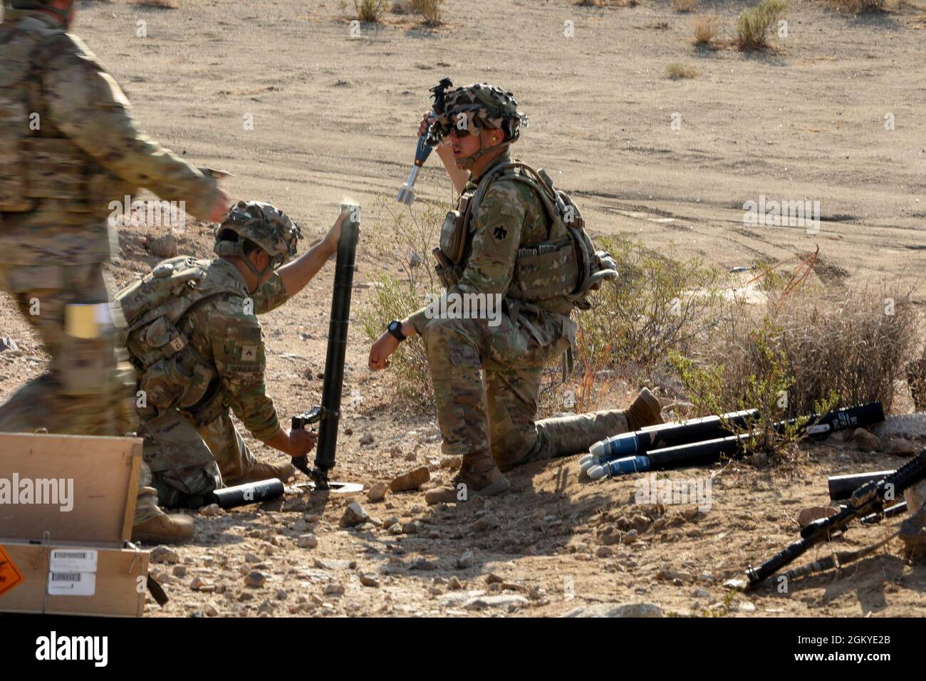 Soldiers with the 45th Infantry Brigade Combat Team fire mortars during ...