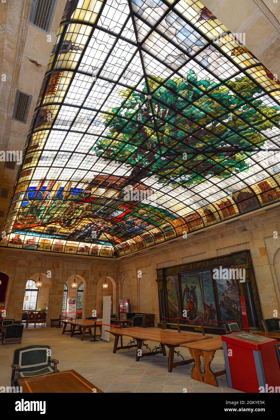 Guernica, Spain - 11 Sept 2021: The Tree of Gernika stained glass ...