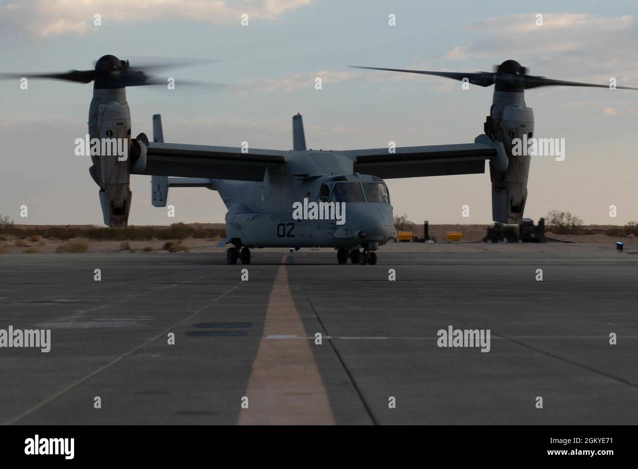 An MV-22 Osprey with Marine Medium Tiltrotor Squadron (VMM) 774 taxis ...