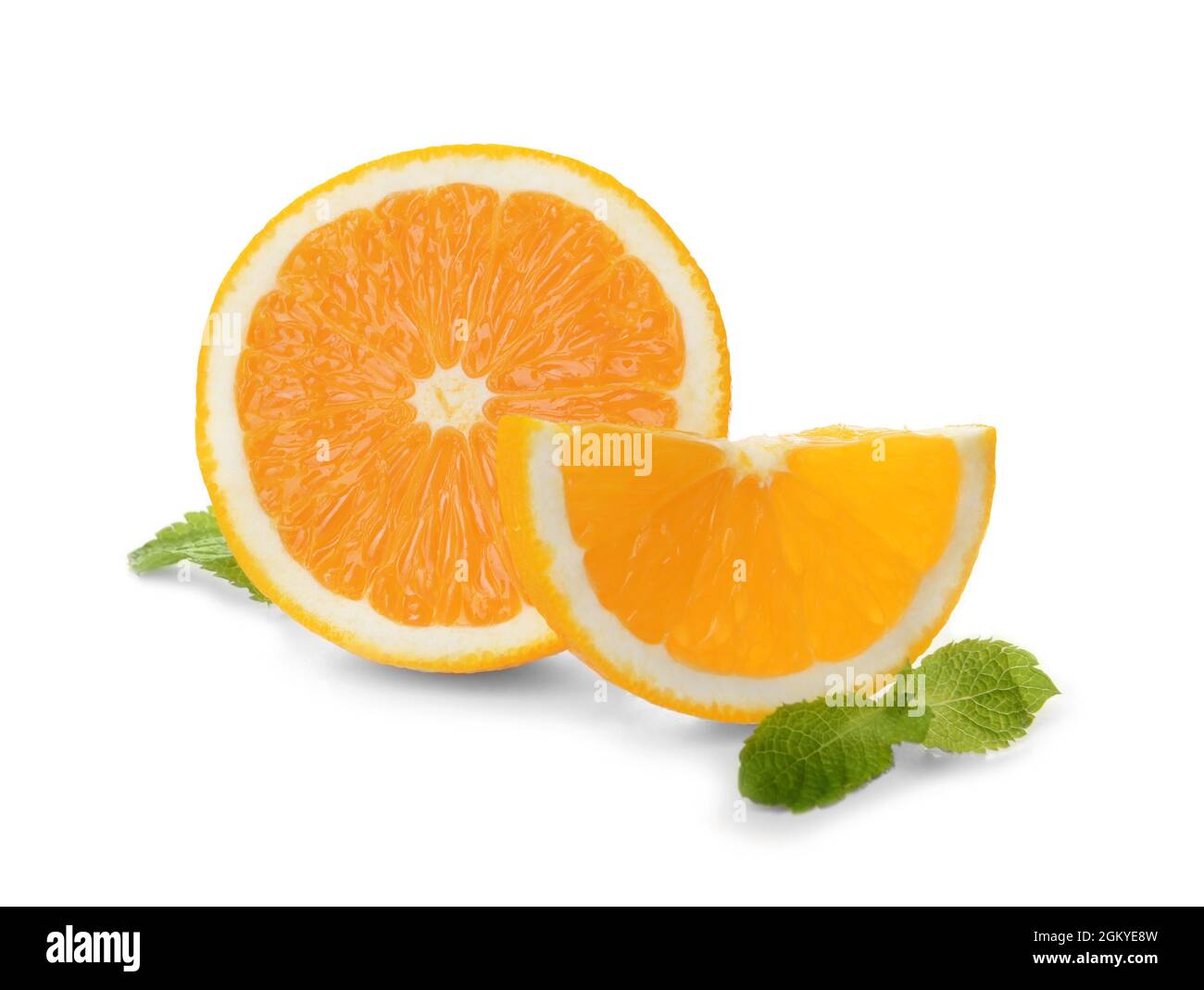 Fresh cut orange on white background Stock Photo - Alamy