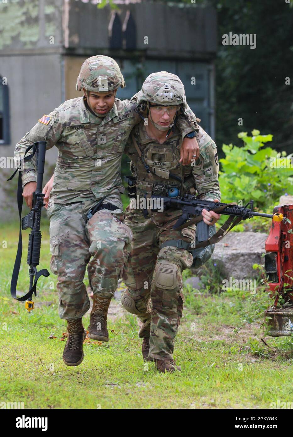 Staff Sgt. Richard Vetch reacts to fire helping a casualty during the ...
