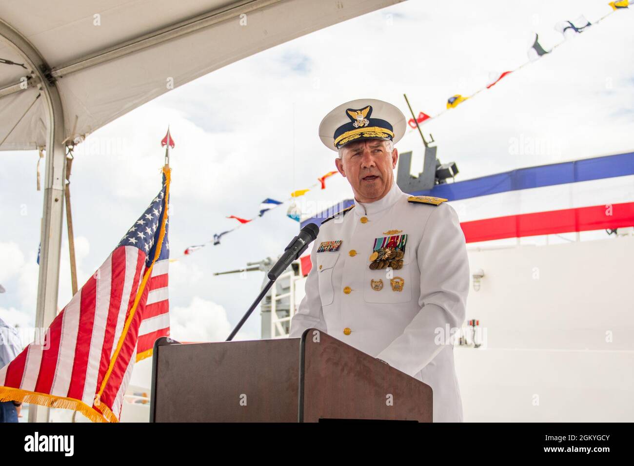 Adm. Karl Schultz, the commandant of the Coast Guard, speaks during a ...