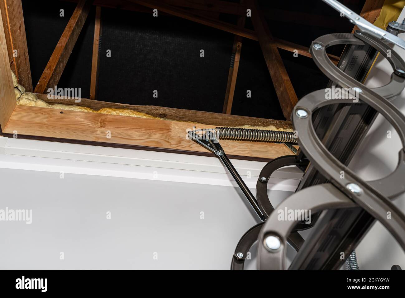 A spring tensioning mechanism that helps in opening a metal ladder to ...