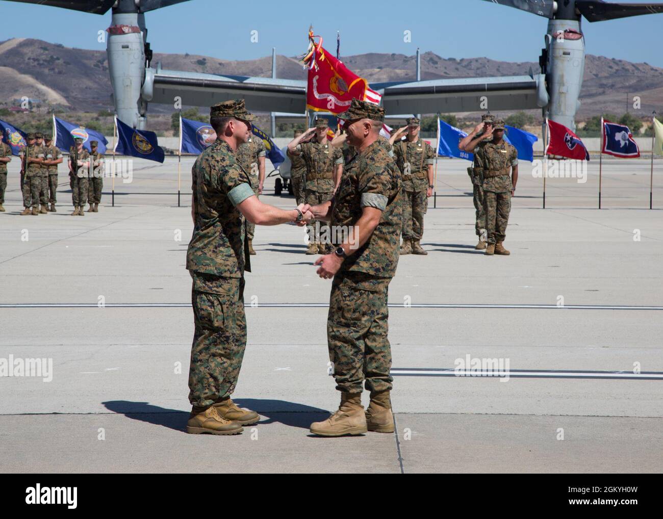 U.S. Marine Corps Lt. col. Ryan A. Ferrell (right), incoming commanding ...