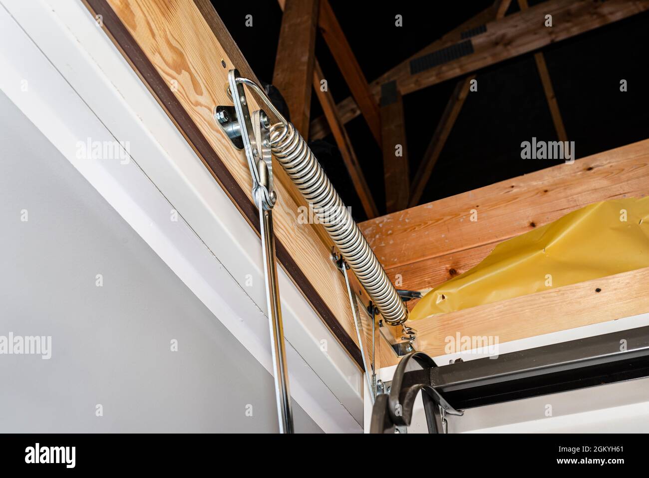 A spring tensioning mechanism that helps in opening a metal ladder to ...