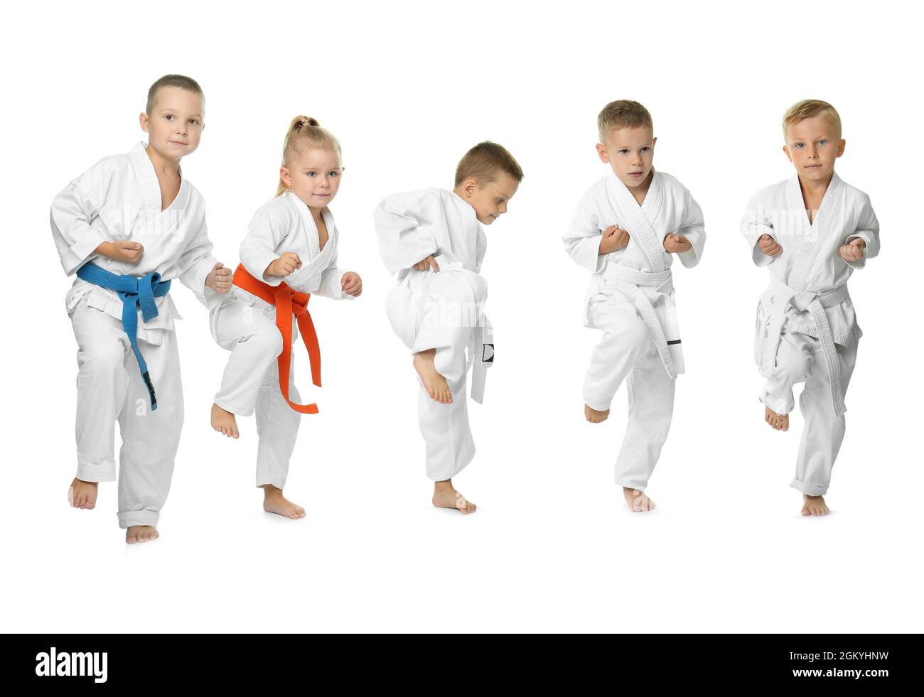 Little children practicing karate on white background Stock Photo - Alamy
