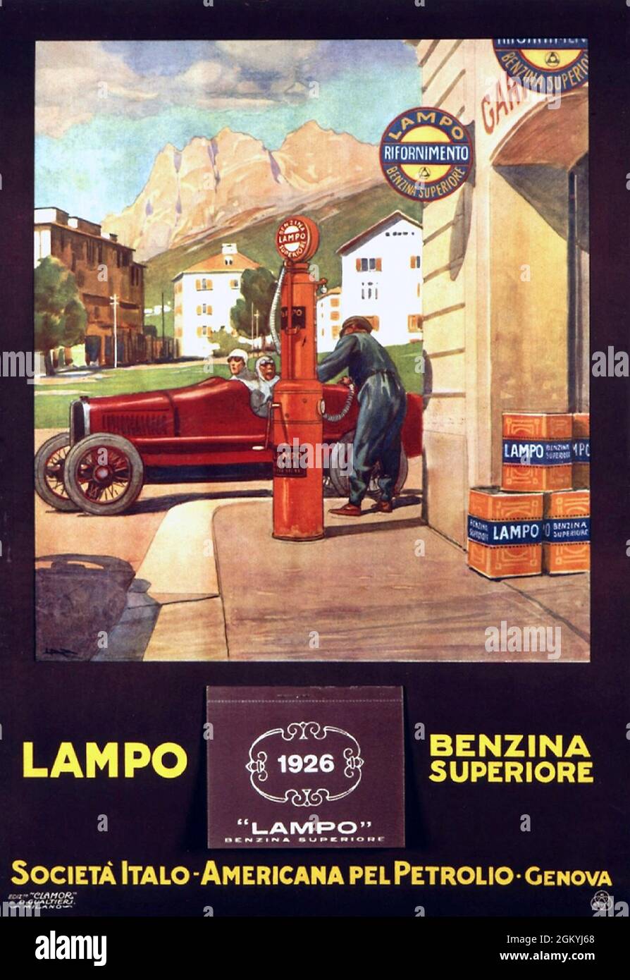 Click-On-Vintage Italian gas station poster - Lampo, 1926 Stock Photo ...