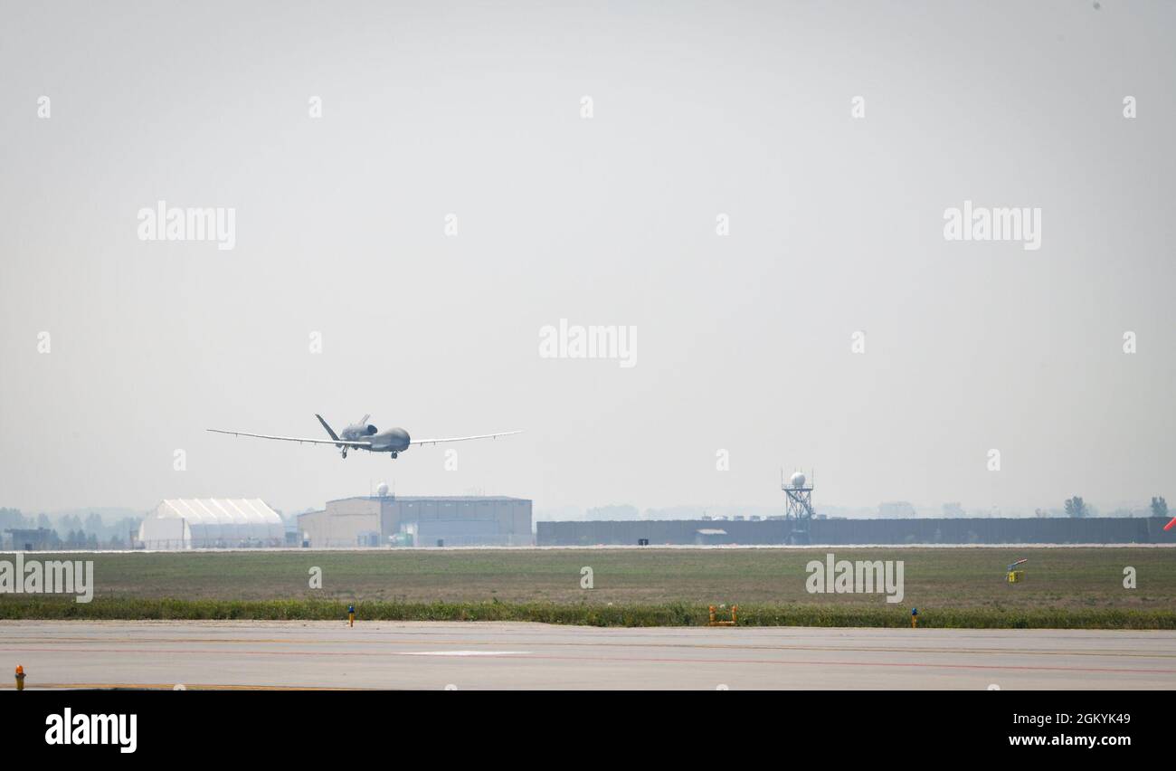 An EQ-4 Block-20 Global Hawk approaches the flight line for its final ...