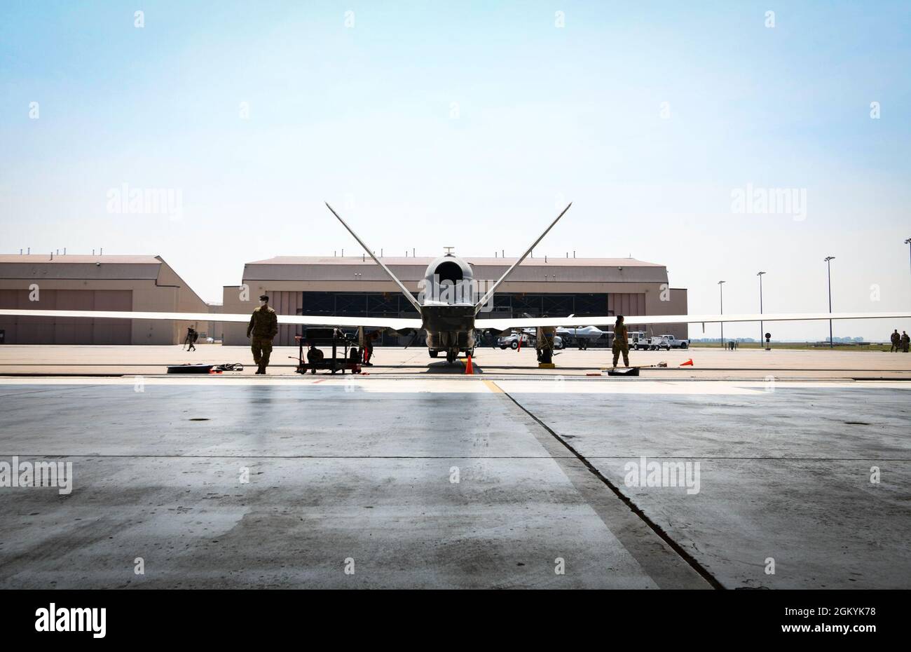 An EQ-4 Block-20 Global Hawk is parked outside a hangar on Grand Forks ...