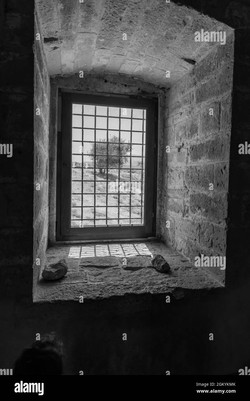Grayscale shot of Venetian Fortezza Castle interior in Rethymno, Crete ...