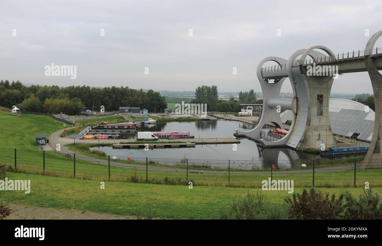 The Falkirk Wheel, a rotating boat lift in Tamfourhill, Falkirk, in ...