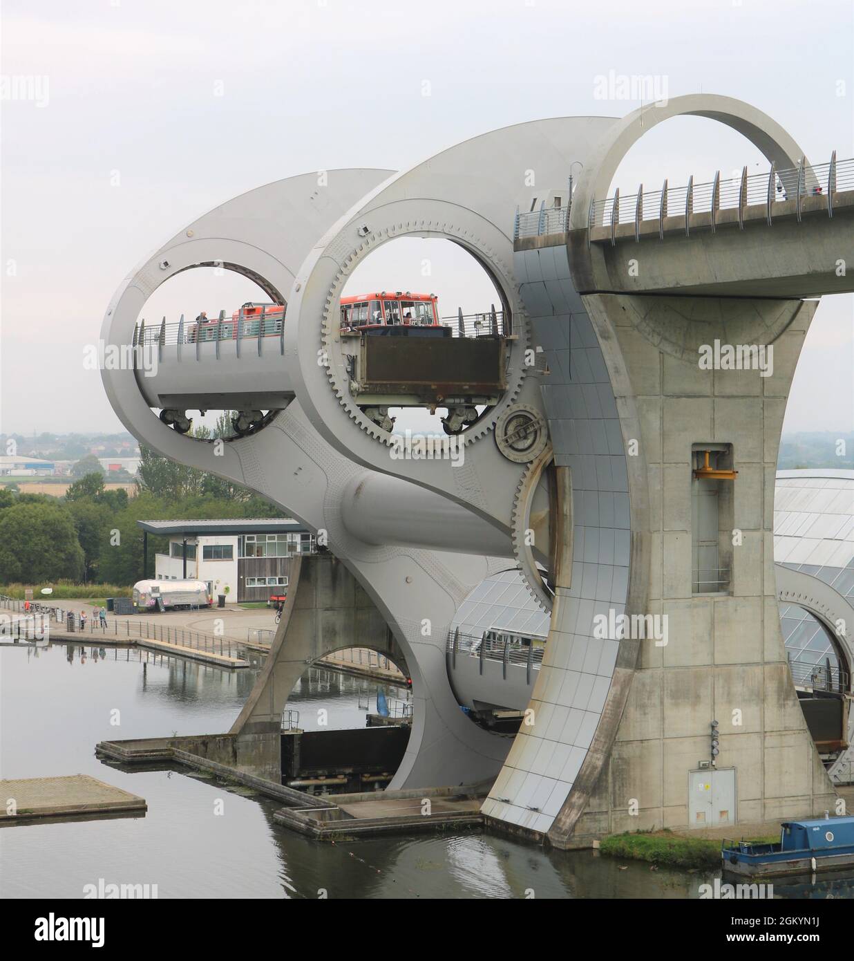The Falkirk Wheel, a rotating boat lift in Tamfourhill, Falkirk, in ...