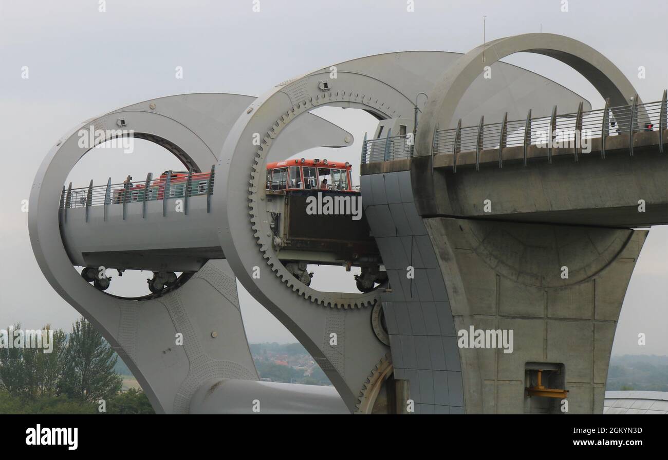 The Falkirk Wheel, a rotating boat lift in Tamfourhill, Falkirk, in ...