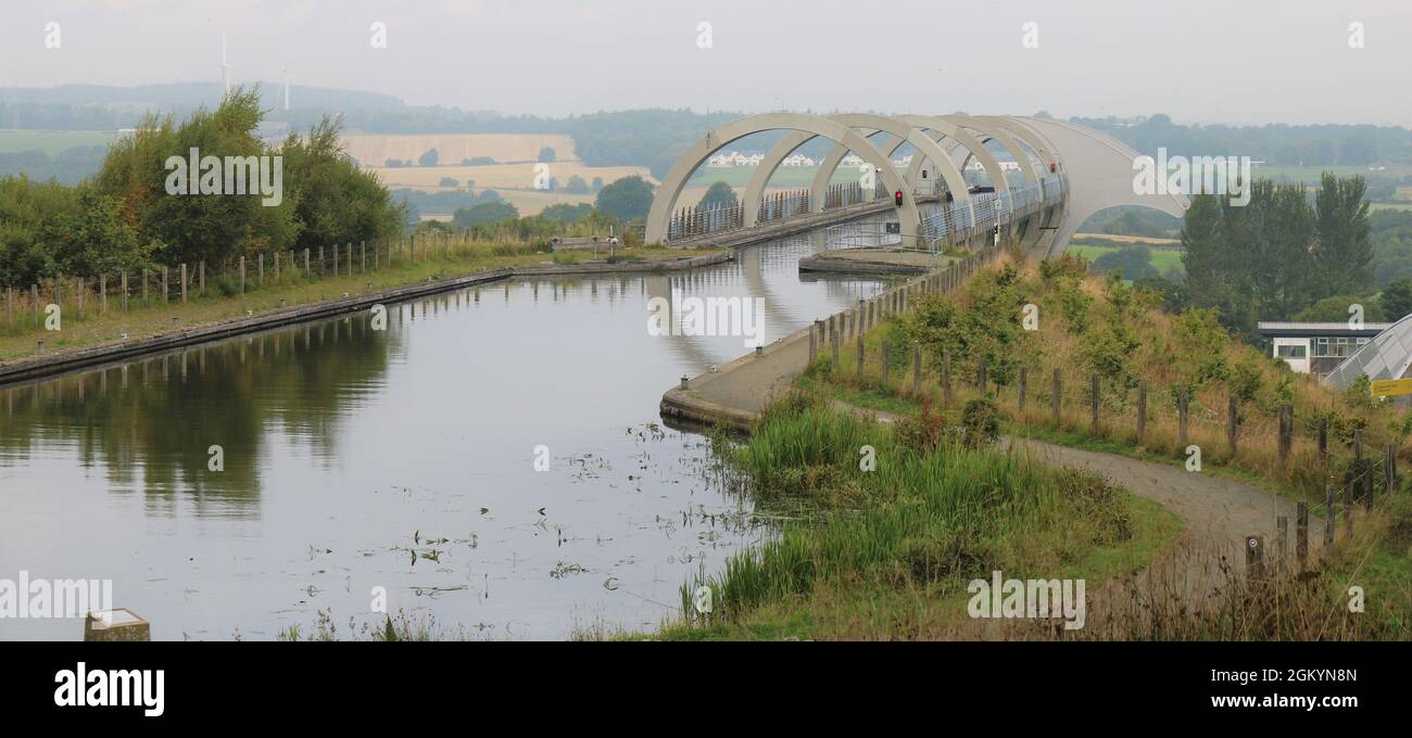 The Falkirk Wheel, a rotating boat lift in Tamfourhill, Falkirk, in ...