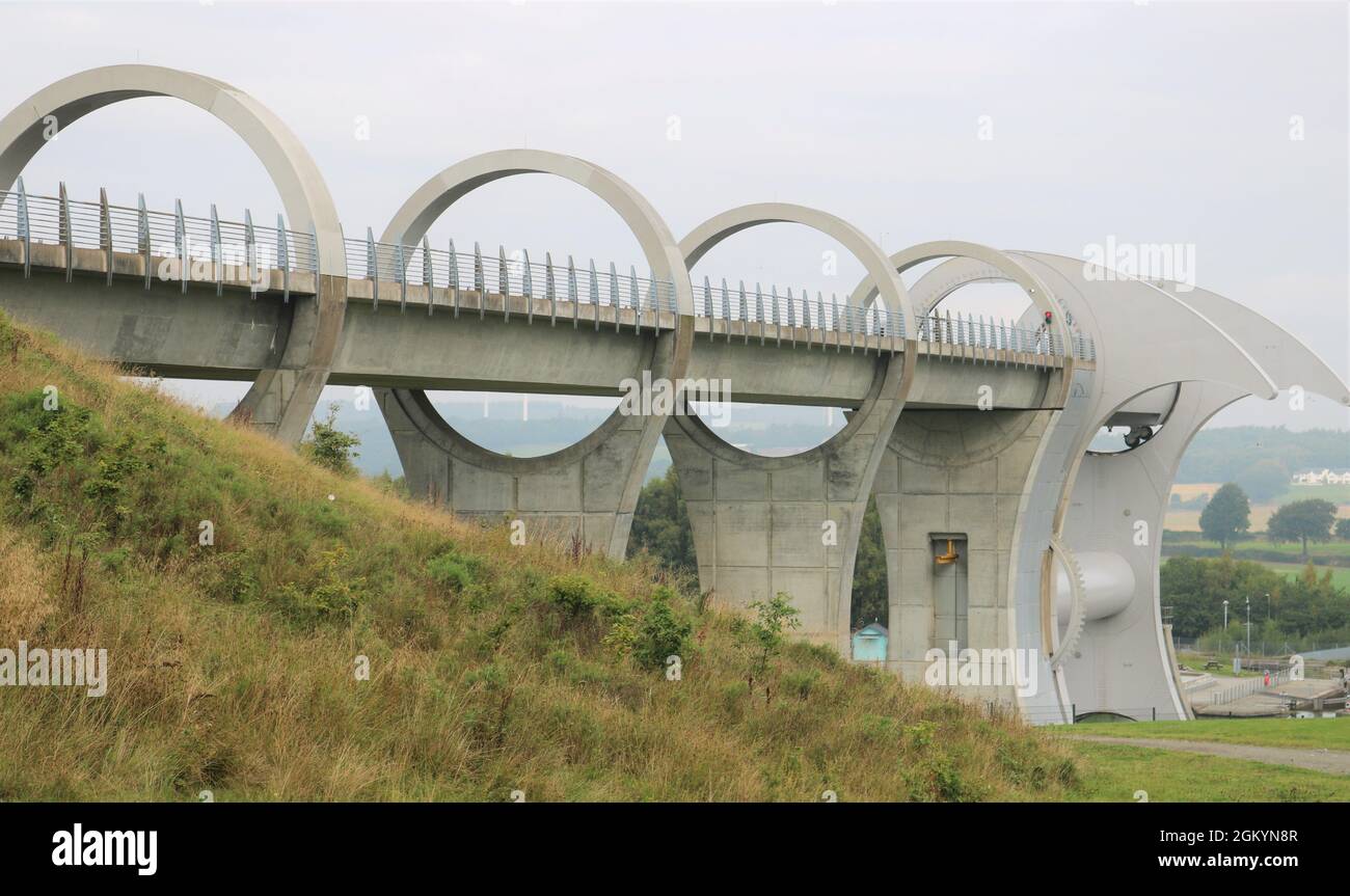The Falkirk Wheel, a rotating boat lift in Tamfourhill, Falkirk, in ...