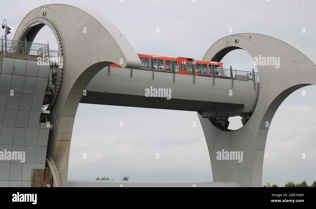 The Falkirk Wheel, a rotating boat lift in Tamfourhill, Falkirk, in ...
