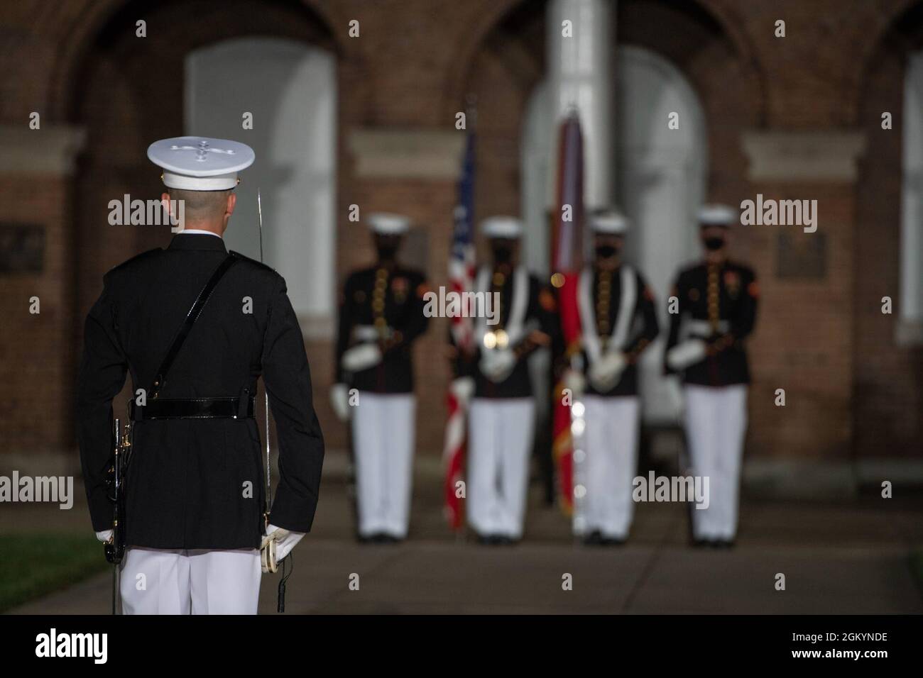 U.S. Marines perform drill at Marine Barracks 8th and I, in Washington ...