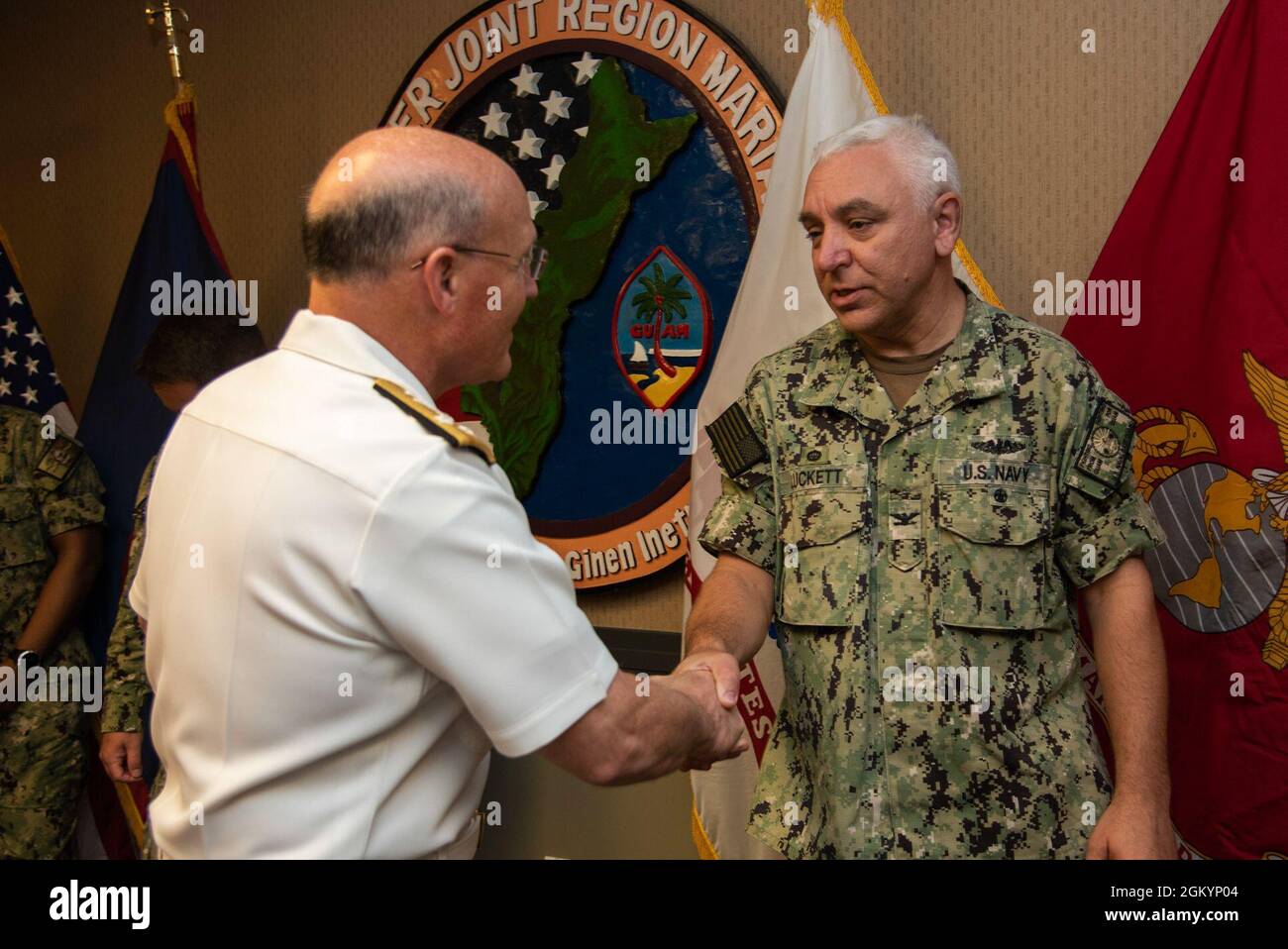 ASAN, Guam (July 30, 2021) - Adm. Mike Gilday, chief of naval operations, meets with Capt ...