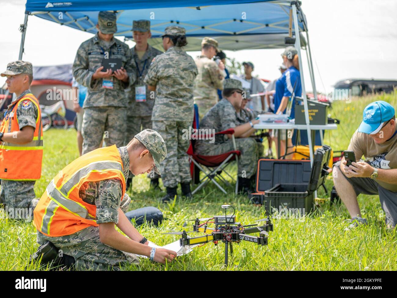 Members of the Civil Air Patrol prepare their Unmanned Aircraft System for flight during a UAS ...