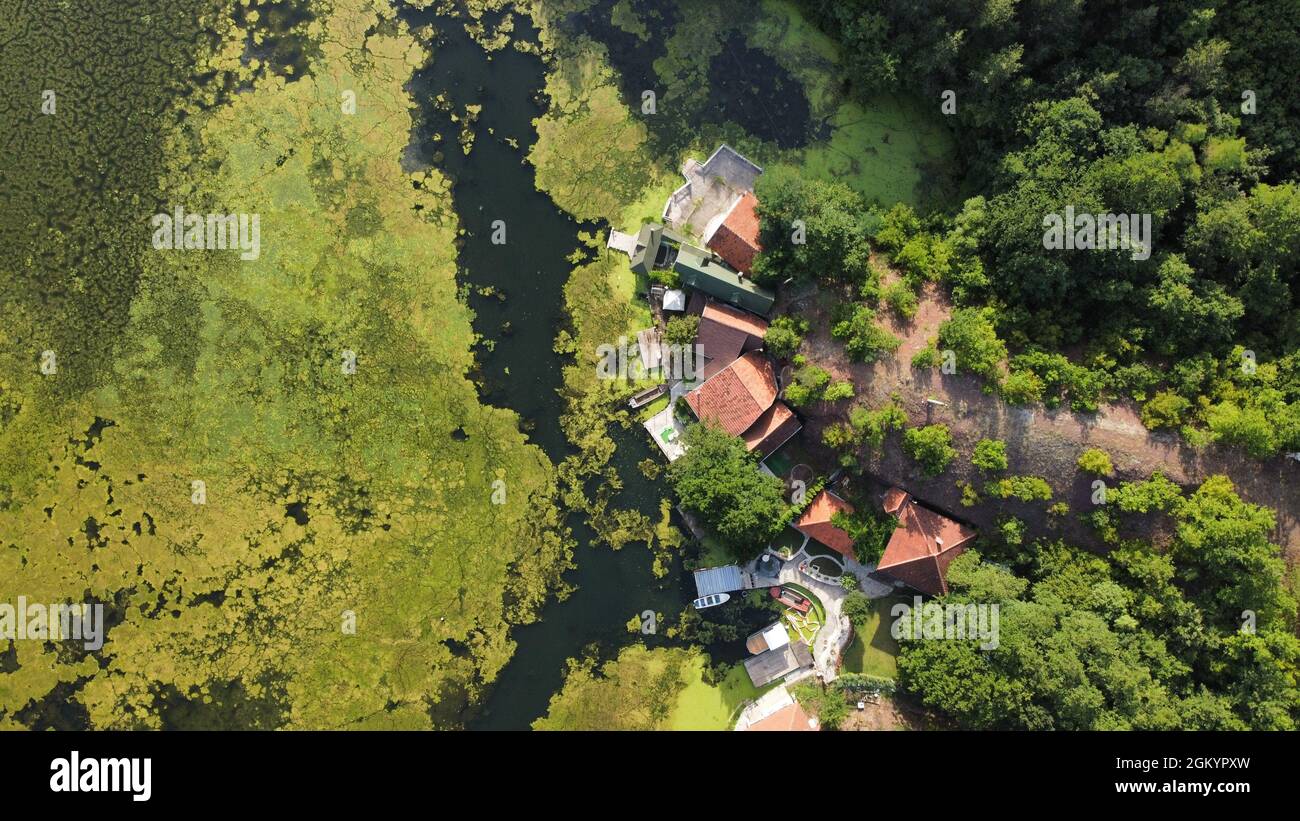 Top view of monasteries known as the "Serbian Mount Athos" in the ...