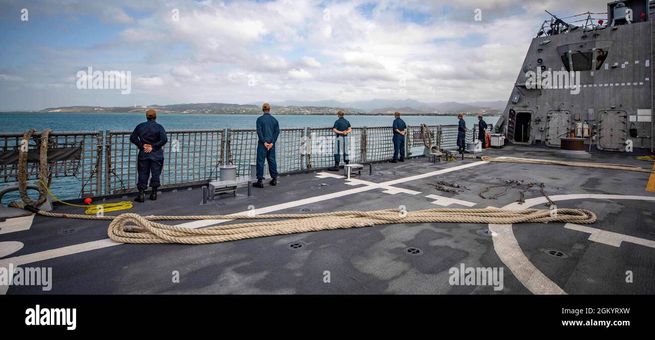 210731-N-KY668-1069 CARIBBEAN SEA - (July 31, 2021) – Sailors man the ...