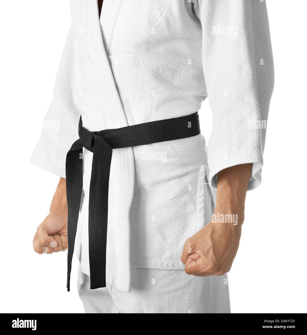 Male karate instructor on white background Stock Photo - Alamy