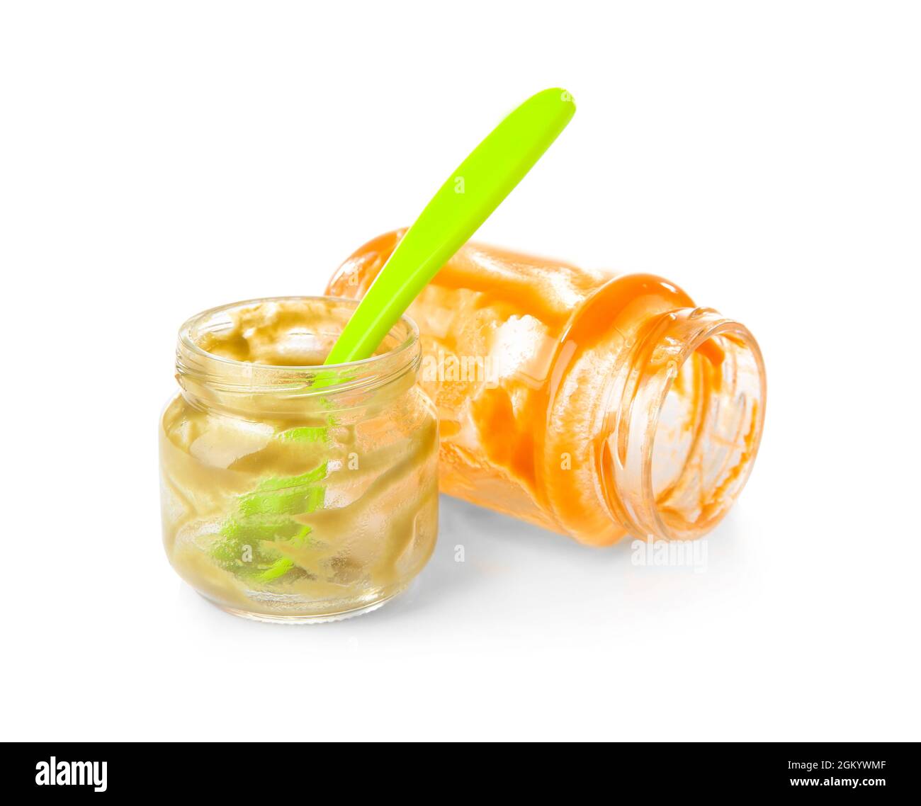 Empty baby food jars on white background Stock Photo - Alamy