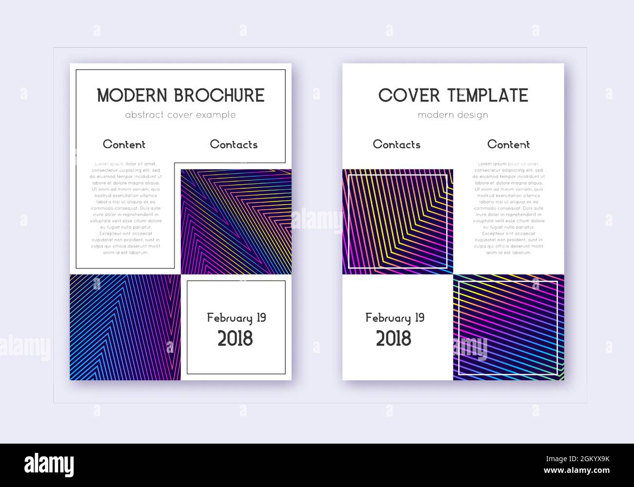 Business cover design template set. Rainbow abstract lines on dark blue ...