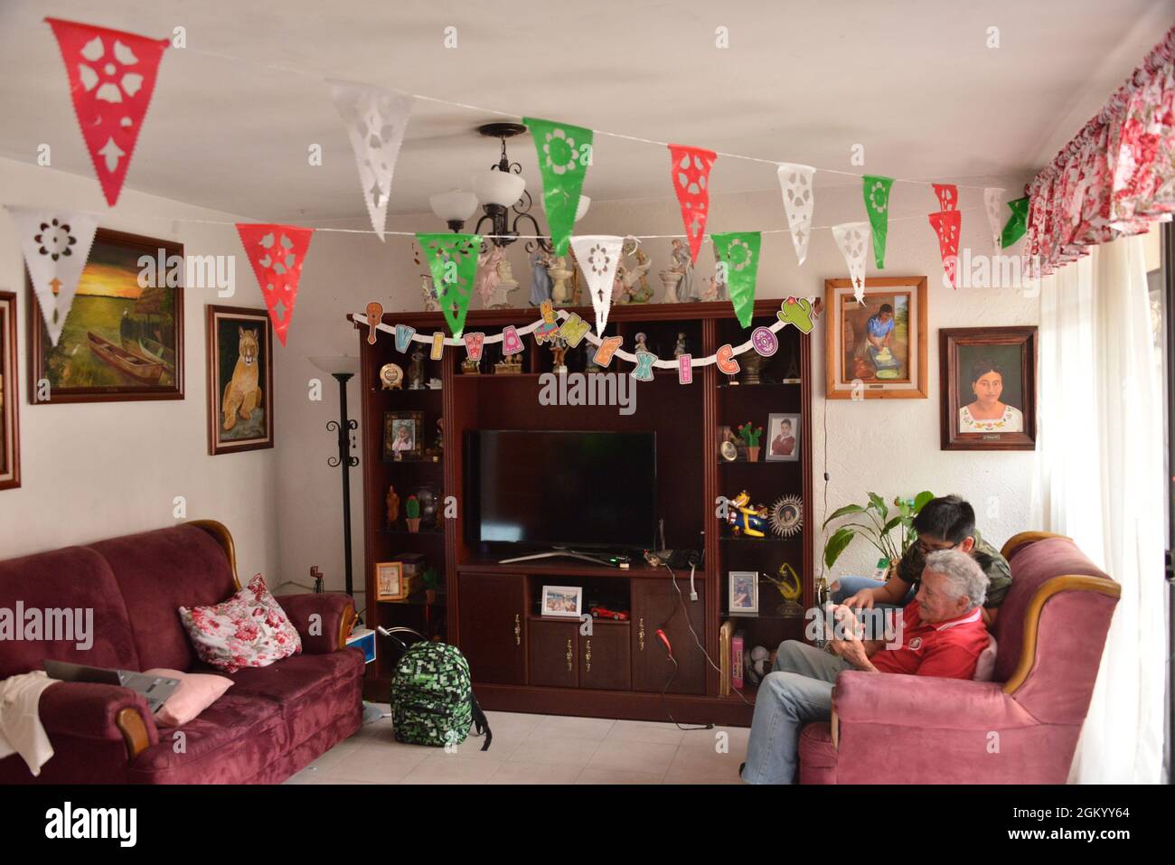 MEXICO CITY, MEXICO - SEPTEMBER 15, 2021: Mexicans adorn their houses ...