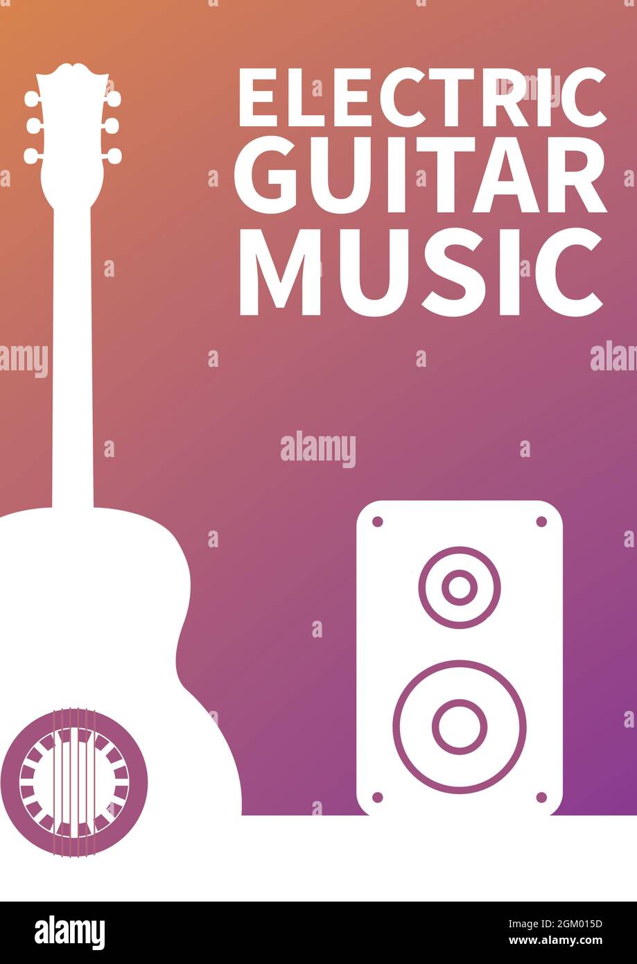 Electric guitar music text with guitar and speaker icon against ...