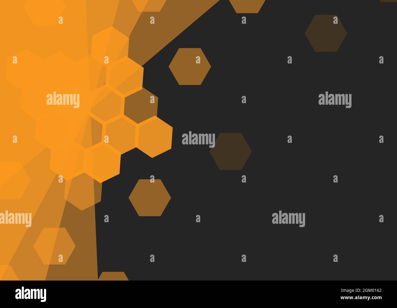 Digitally generated image of yellow hexagonal shapes against black ...