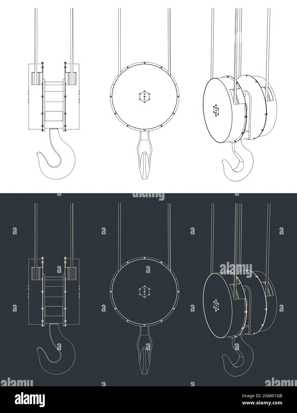 Stylized vector illustration of blueprints of crane hook Stock Vector ...